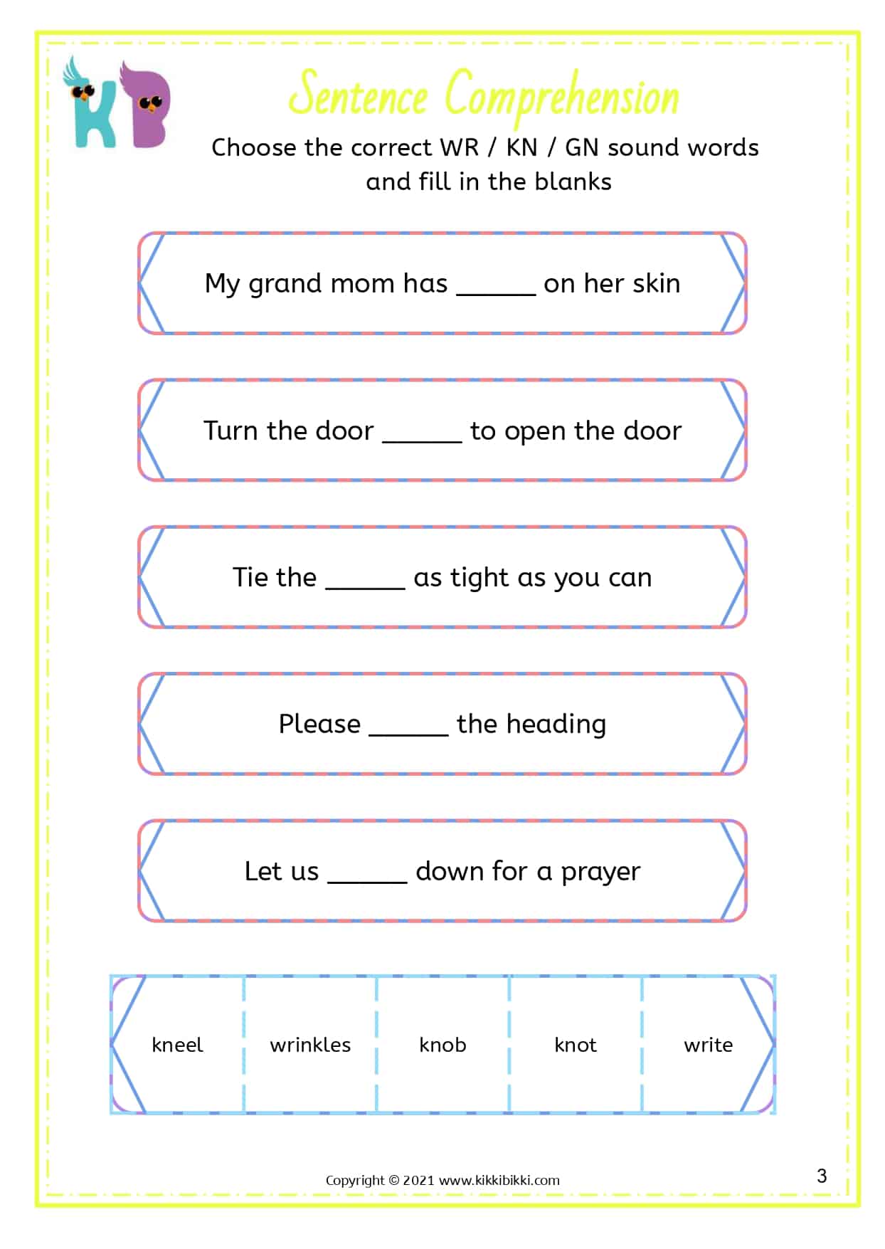 Learn to Spell wr, kn, gn Words - Phonics Printable Worksheets