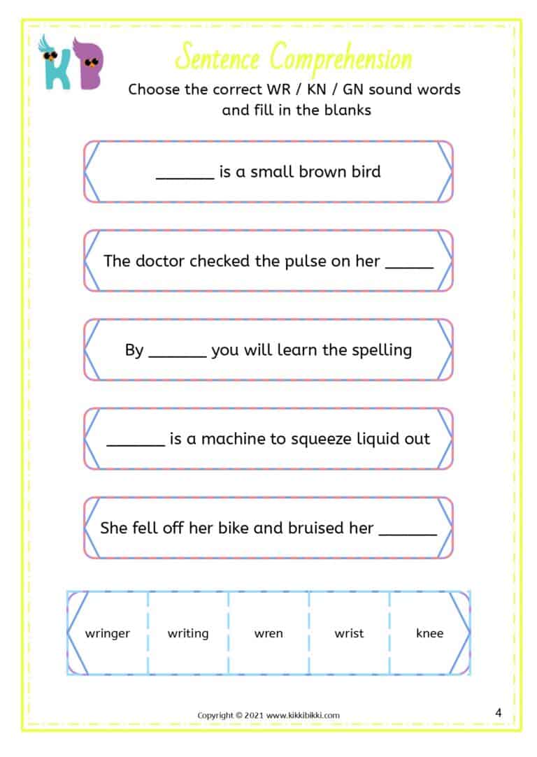 Fluency & Sentence Comprehension with 'wr, kn, gn' Sounds