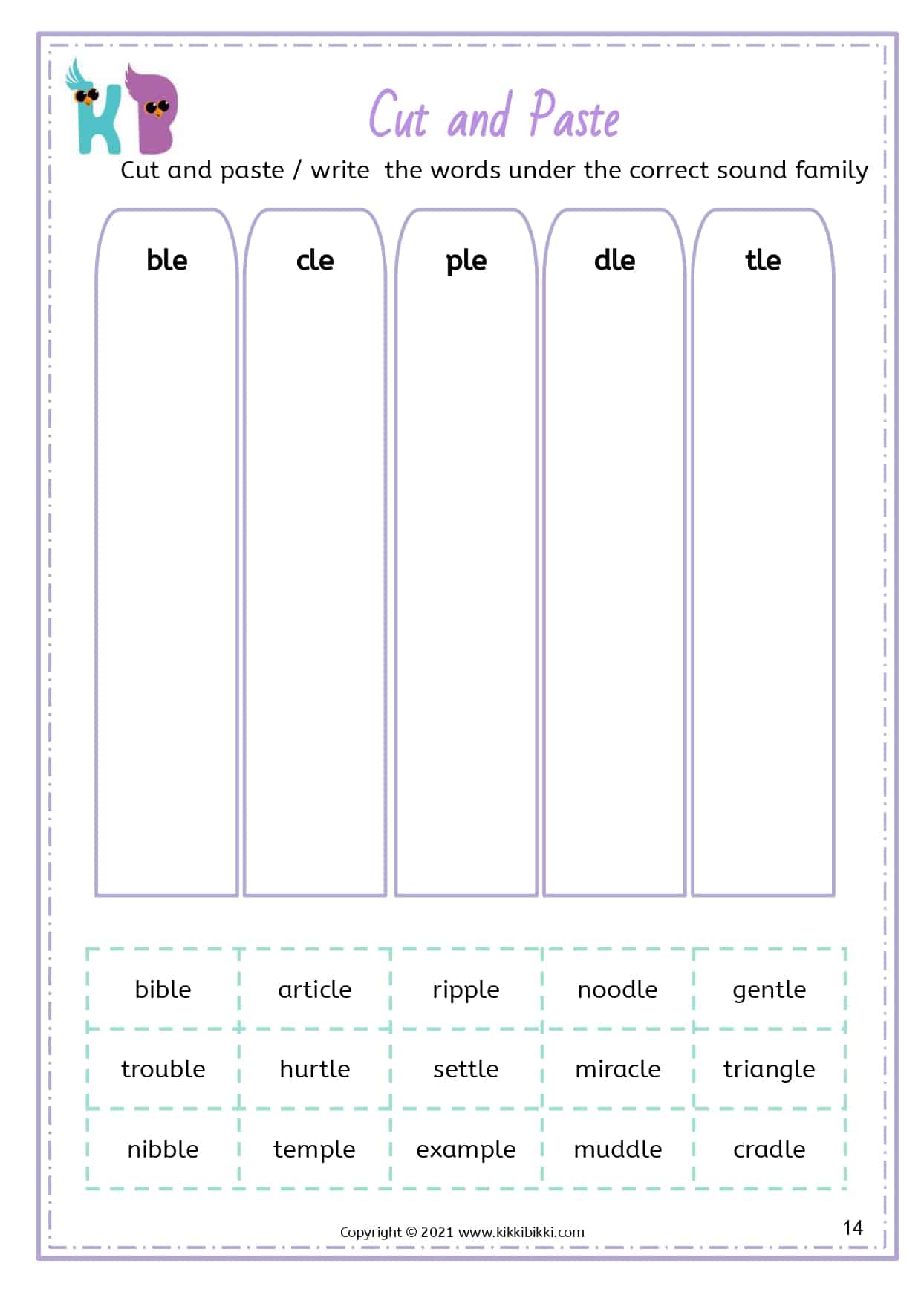 Handling Consonant +le | Free Phonics Printable Worksheets