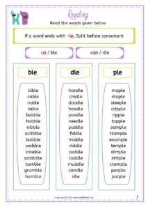Handling Consonant +le | Free Phonics Printable Worksheets