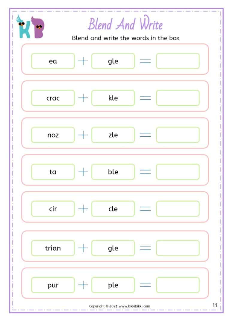 Handling Consonant +le | Free Phonics Printable Worksheets