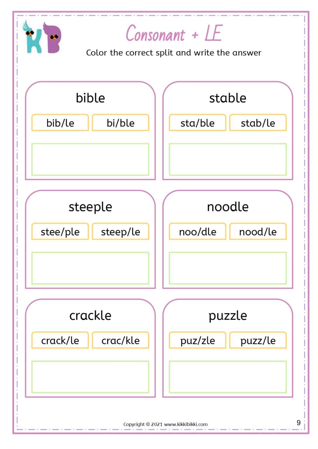 Handling Consonant +le | Free Phonics Printable Worksheets