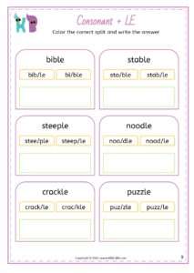 Handling Consonant +le | Free Phonics Printable Worksheets
