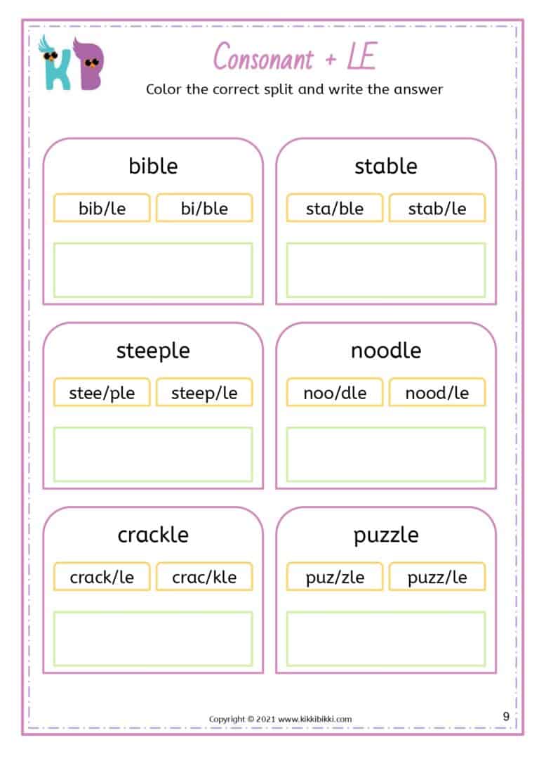 Handling Consonant +le | Free Phonics Printable Worksheets