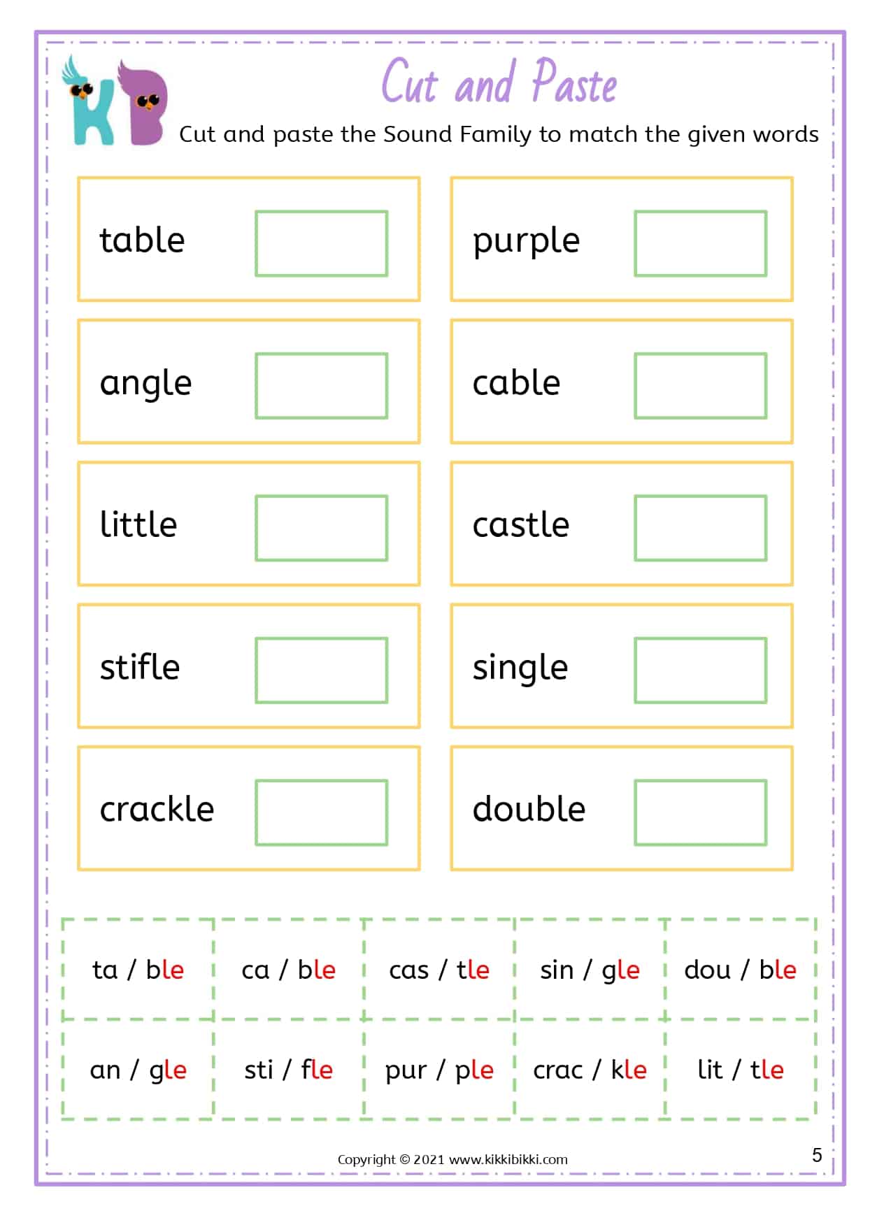 Handling Consonant +le | Free Phonics Printable Worksheets