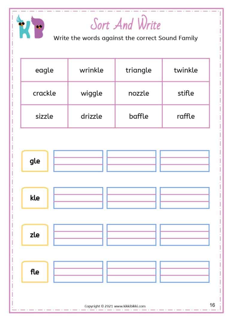 Handling Consonant +le | Free Phonics Printable Worksheets