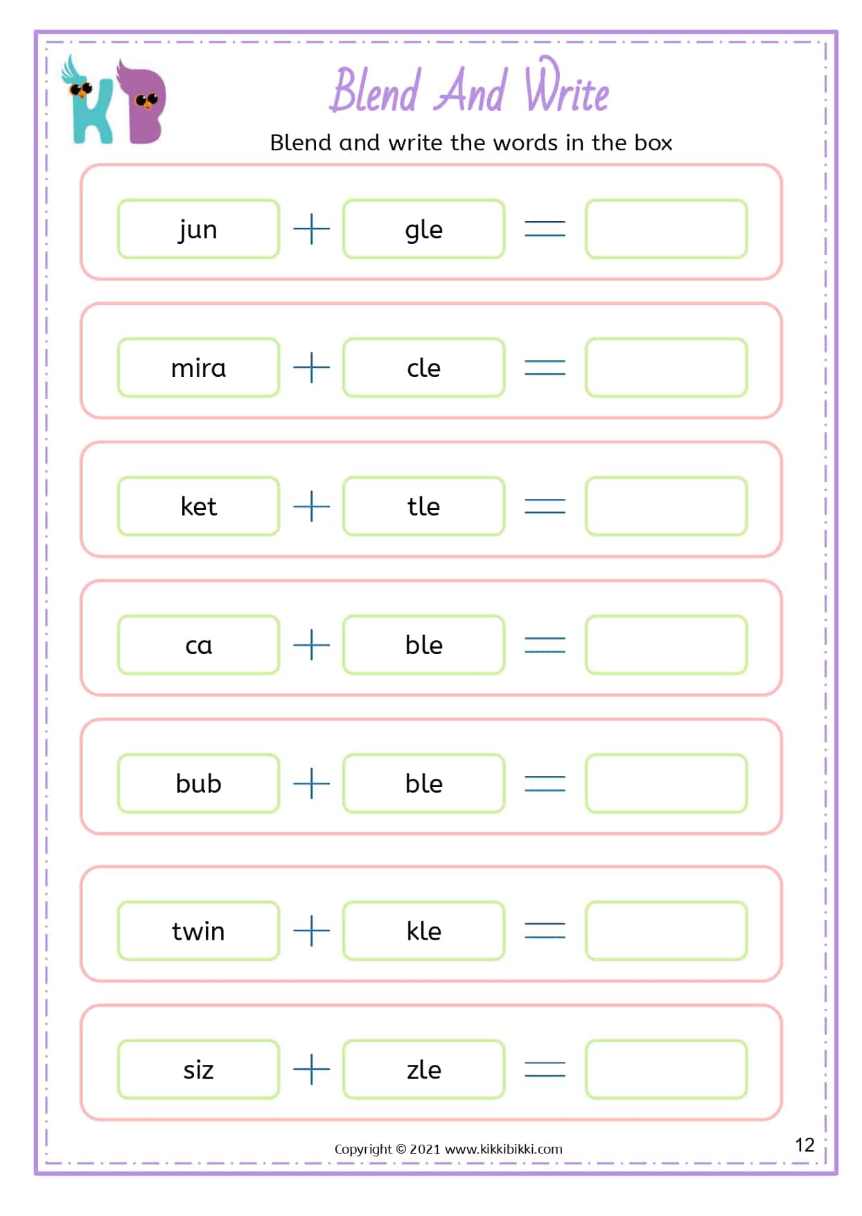 Handling Consonant +le | Free Phonics Printable Worksheets