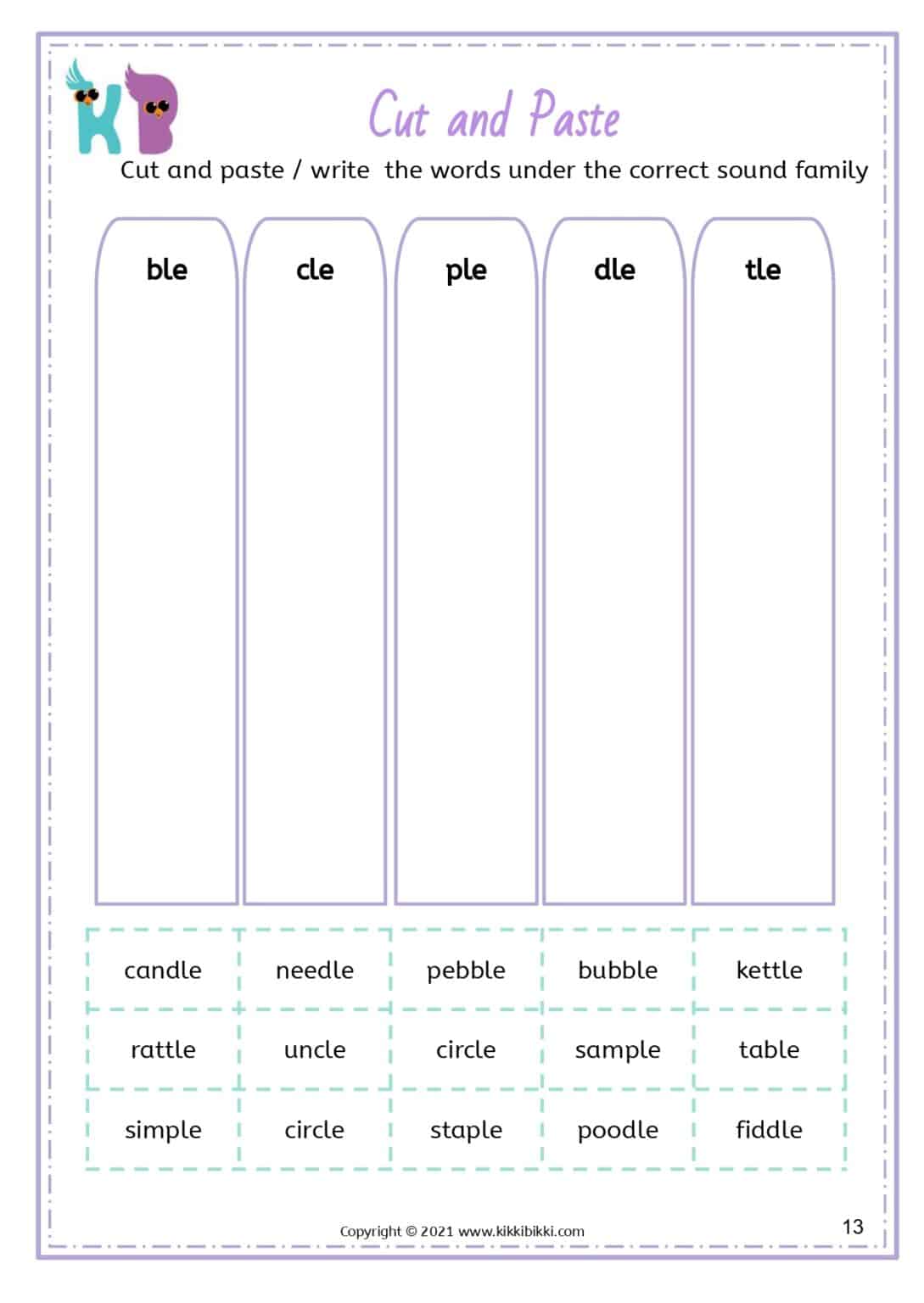 Handling Consonant +le | Free Phonics Printable Worksheets