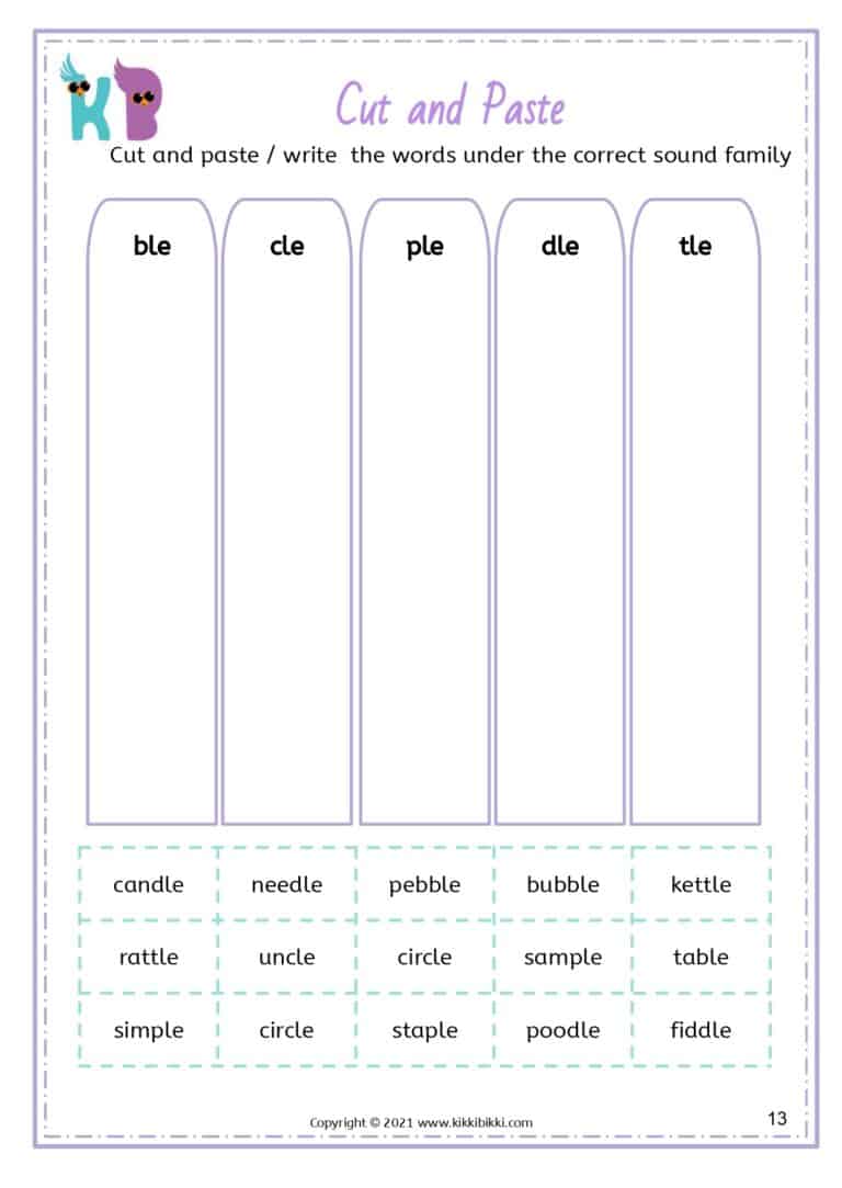 Handling Consonant +le | Free Phonics Printable Worksheets