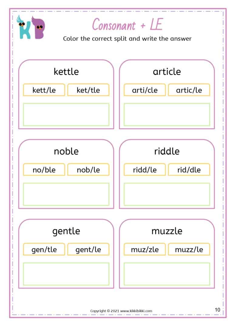 Handling Consonant +le | Free Phonics Printable Worksheets