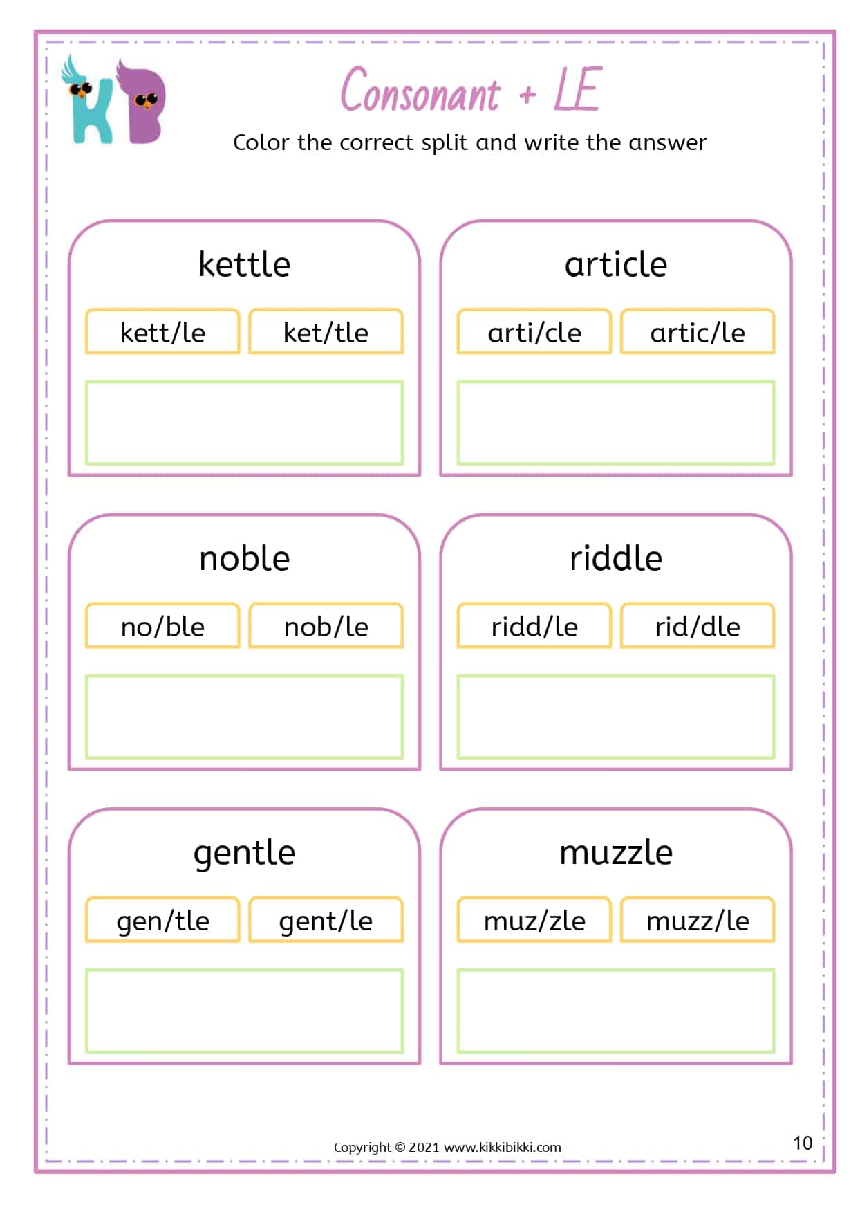Handling Consonant +le | Free Phonics Printable Worksheets