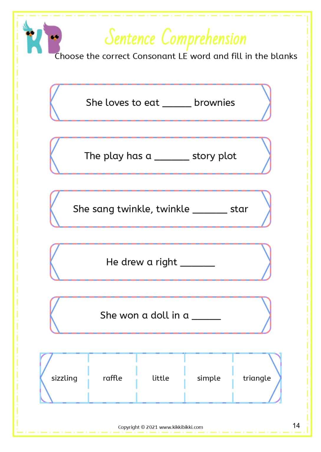 Handling Consonant +le | Free Phonics Printable Worksheets