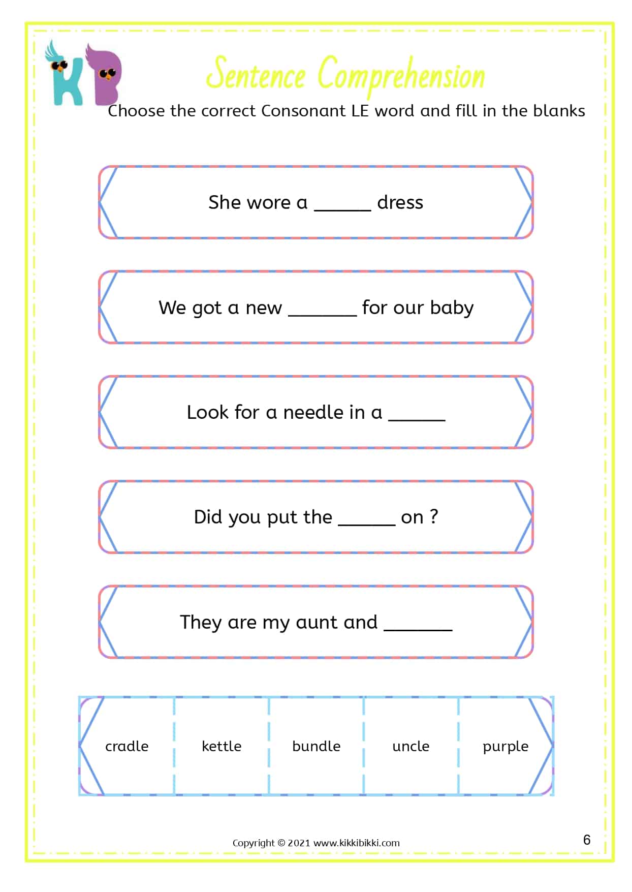 Handling Consonant +le | Free Phonics Printable Worksheets
