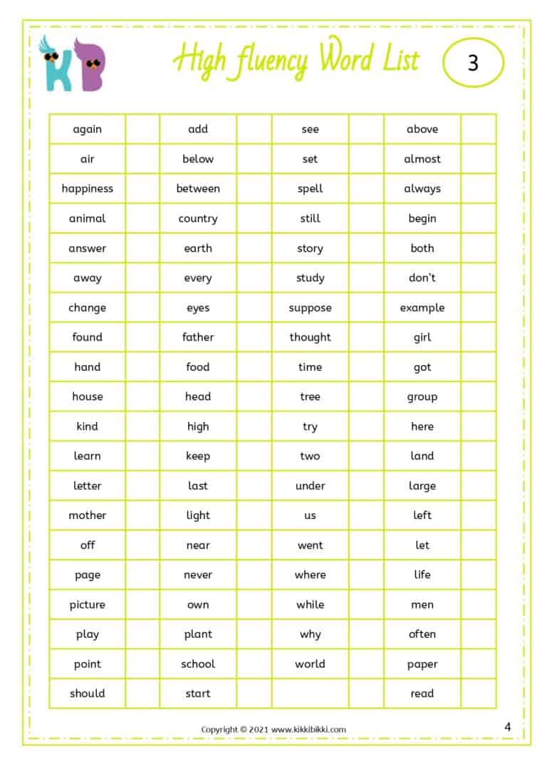 Words Checklist | Free Phonics Printable Worksheets