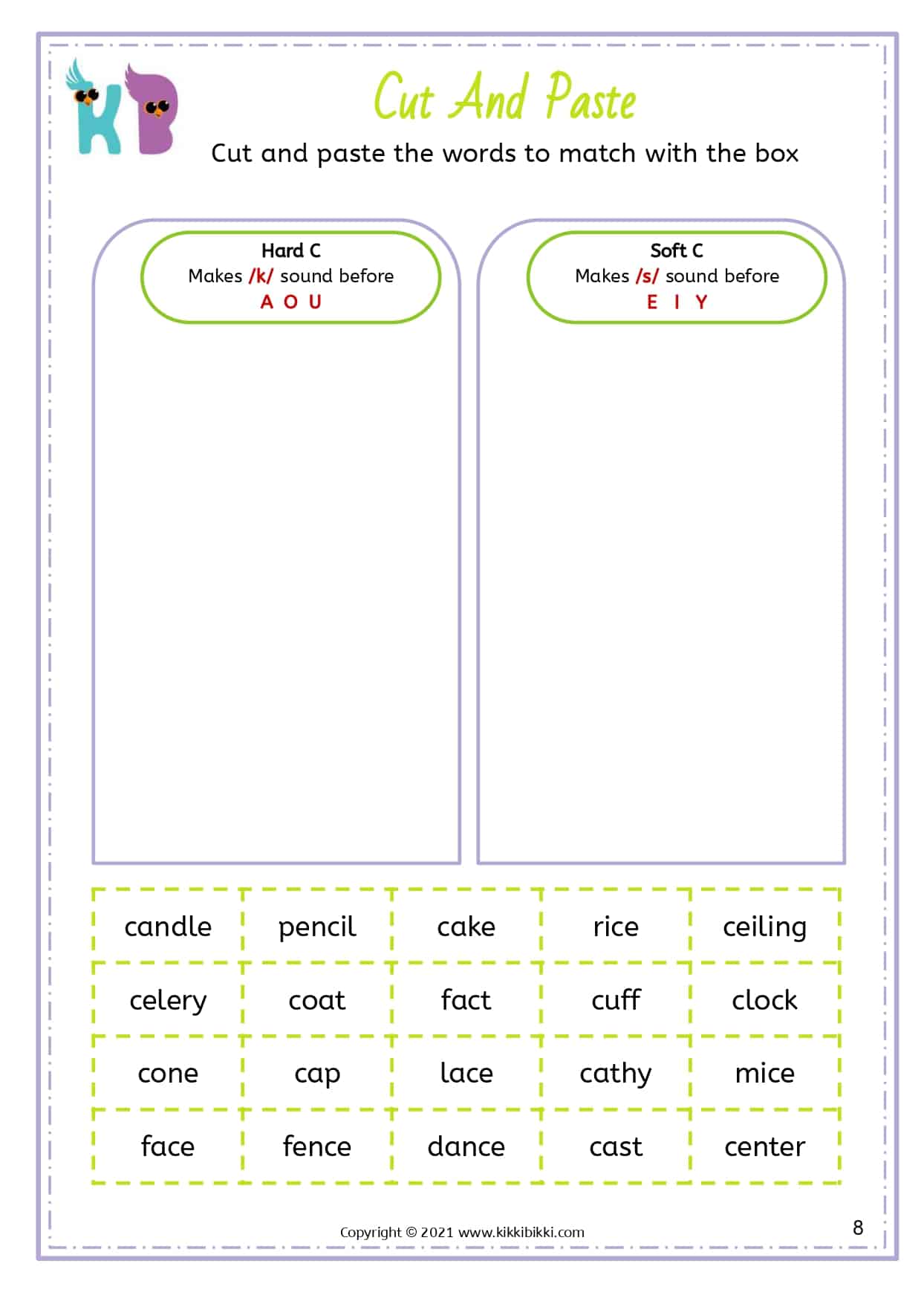 Spelling rules Soft c | Free Phonics Printable Worksheets