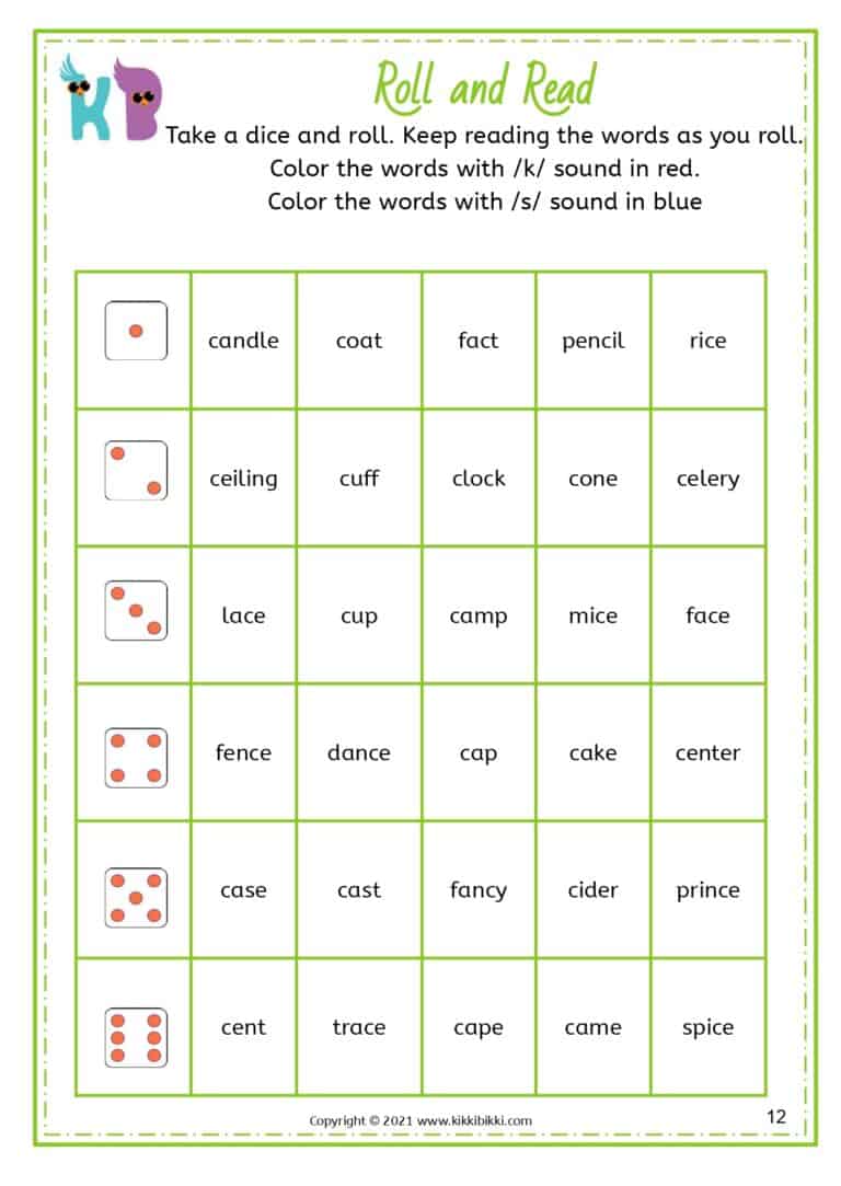 Spelling rules Soft c | Free Phonics Printable Worksheets