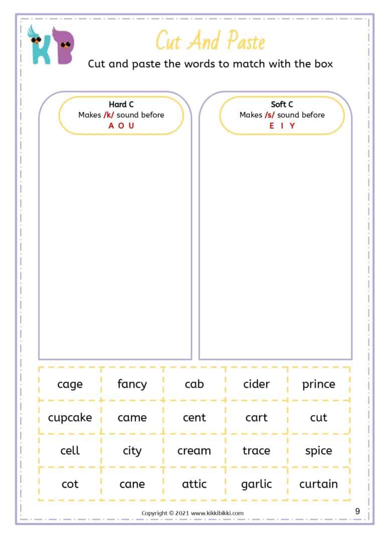 Spelling rules Soft c | Free Phonics Printable Worksheets