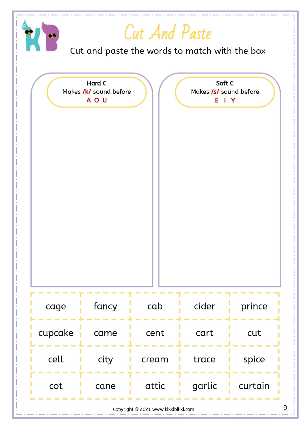 Spelling rules Soft c | Free Phonics Printable Worksheets