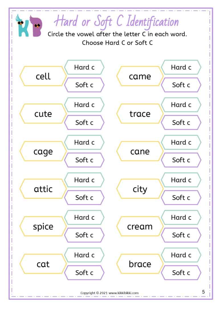 Spelling rules Soft c | Free Phonics Printable Worksheets