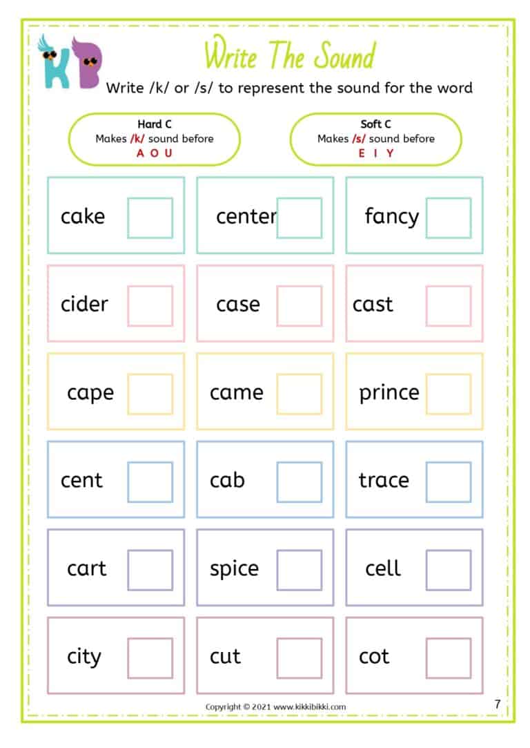 Spelling rules Soft c | Free Phonics Printable Worksheets