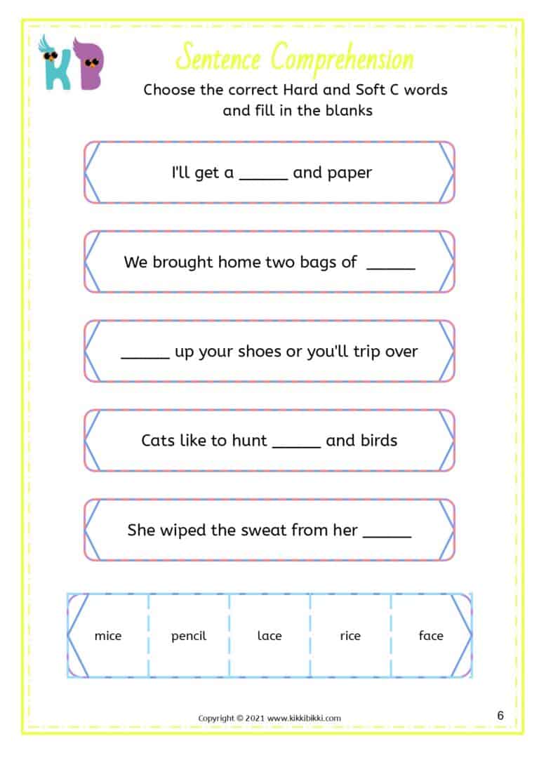 Hard and Soft C Worksheets - Free Phonics Printable - KikkiBikki