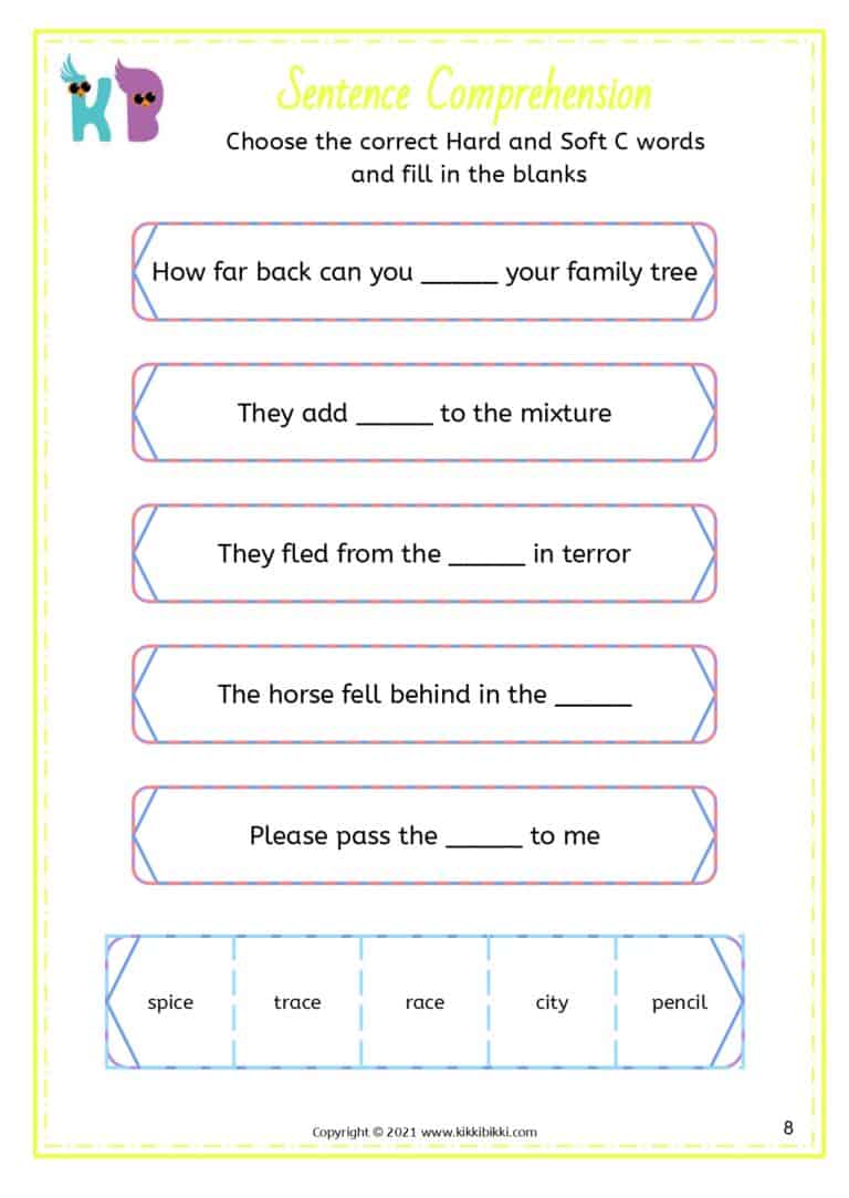 Hard and Soft C Worksheets - Free Phonics Printable - KikkiBikki