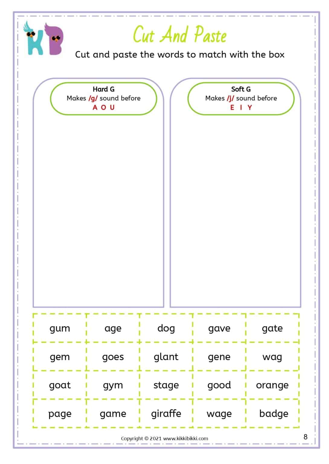 Hard and Soft G - Free Phonics Printable Worksheets - KikkiBikki