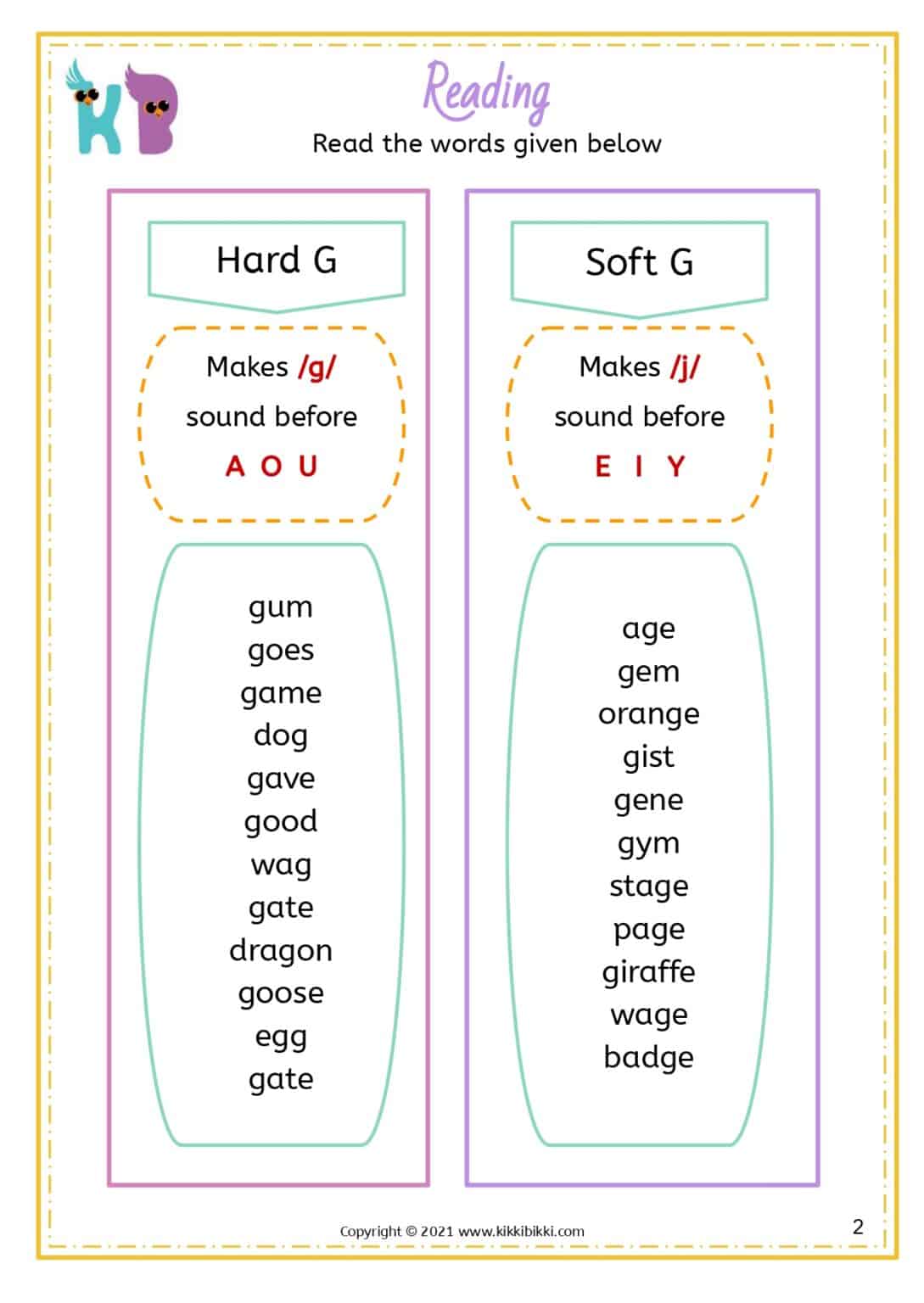 Hard and Soft G - Free Phonics Printable Worksheets - KikkiBikki