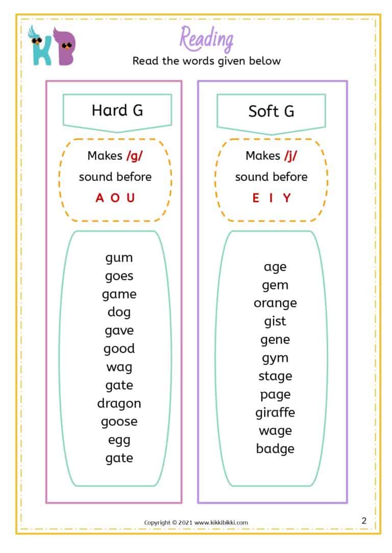 Hard and Soft G - Free Phonics Printable Worksheets - KikkiBikki