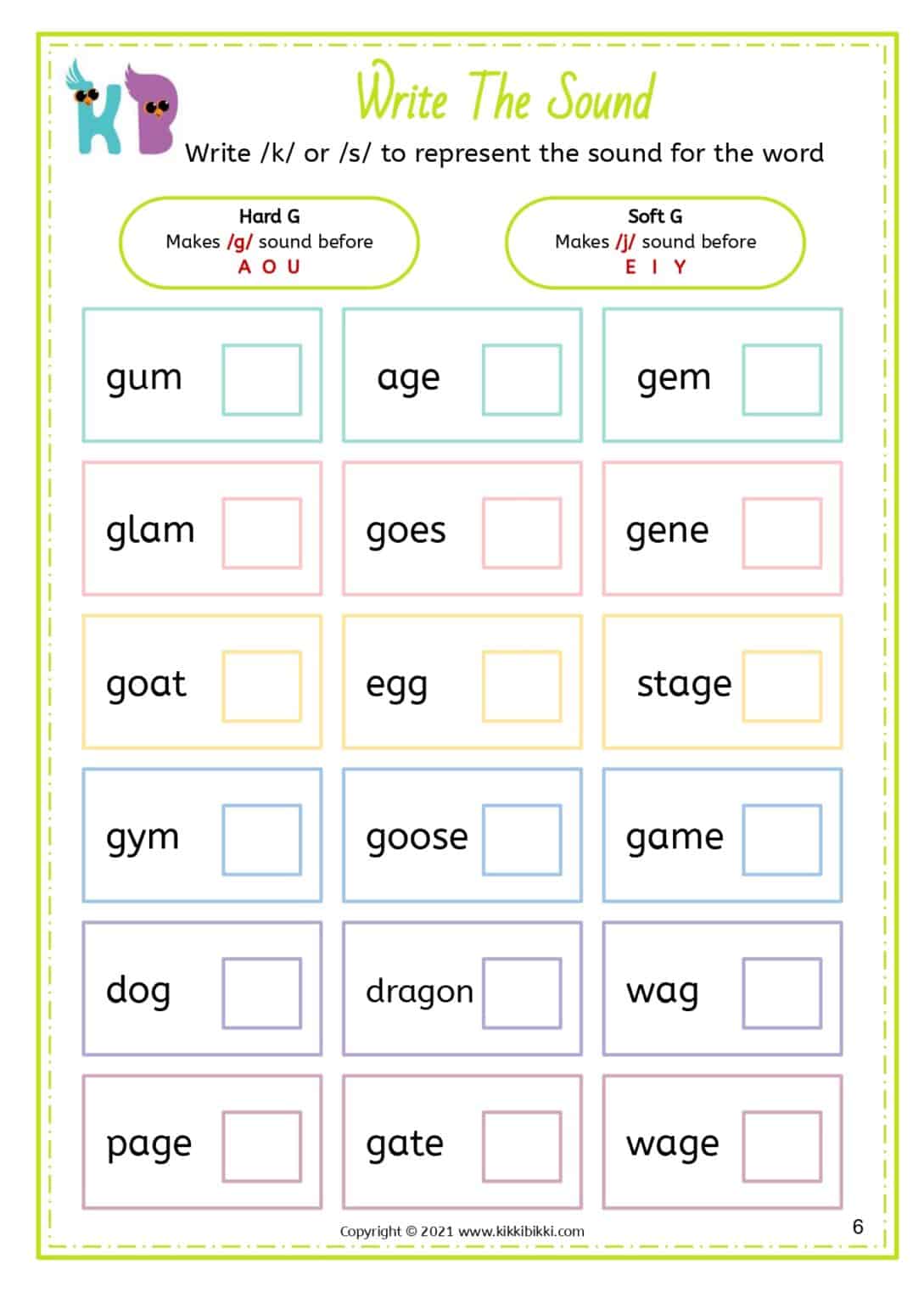 Hard and Soft G - Free Phonics Printable Worksheets - KikkiBikki