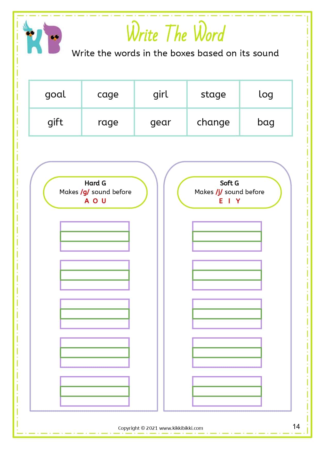 Hard and Soft G - Free Phonics Printable Worksheets - KikkiBikki