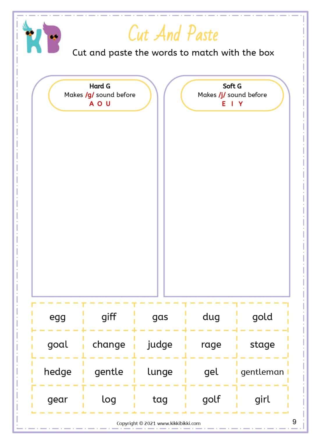 Hard and Soft G - Free Phonics Printable Worksheets - KikkiBikki