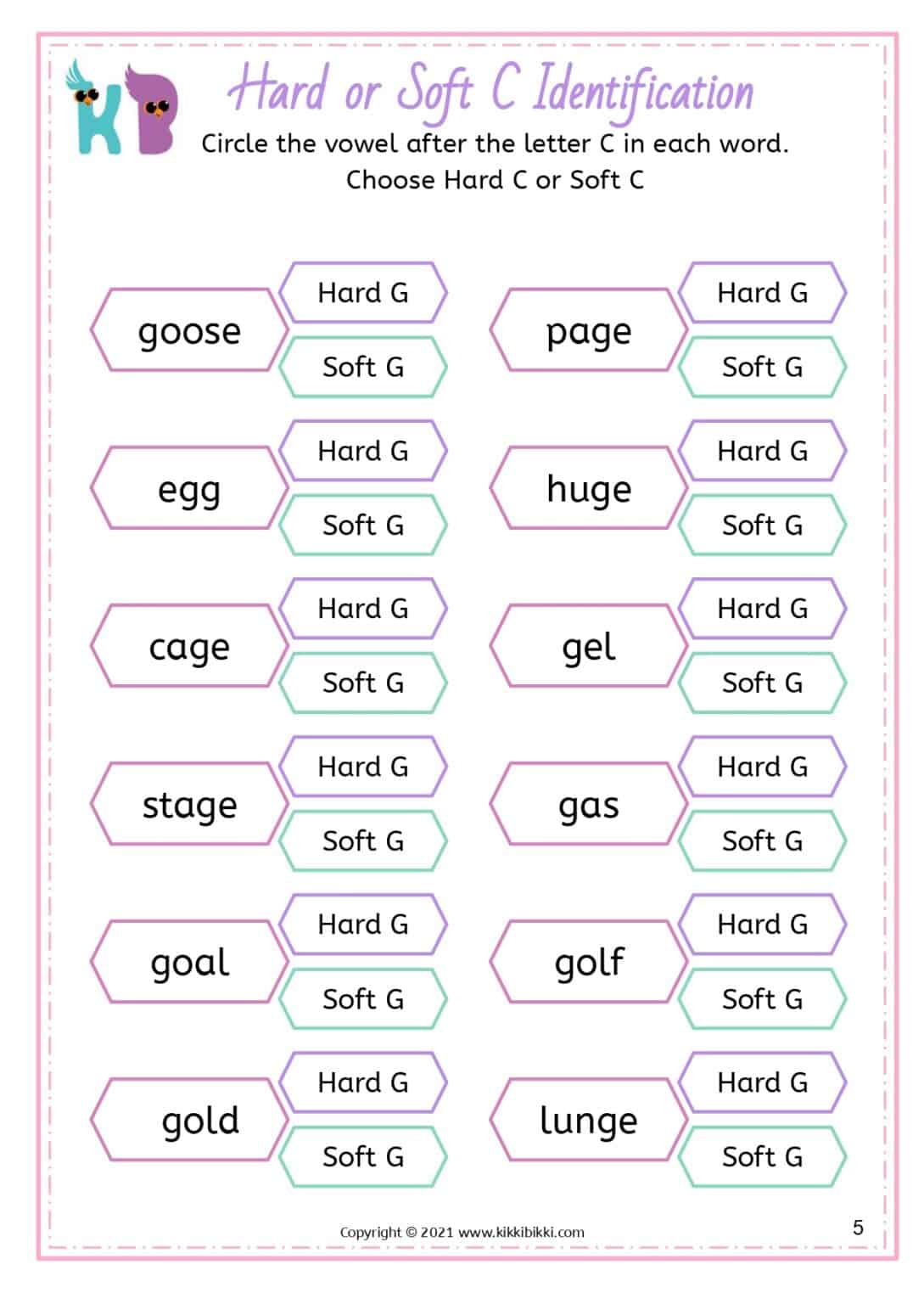 Hard and Soft G - Free Phonics Printable Worksheets - KikkiBikki