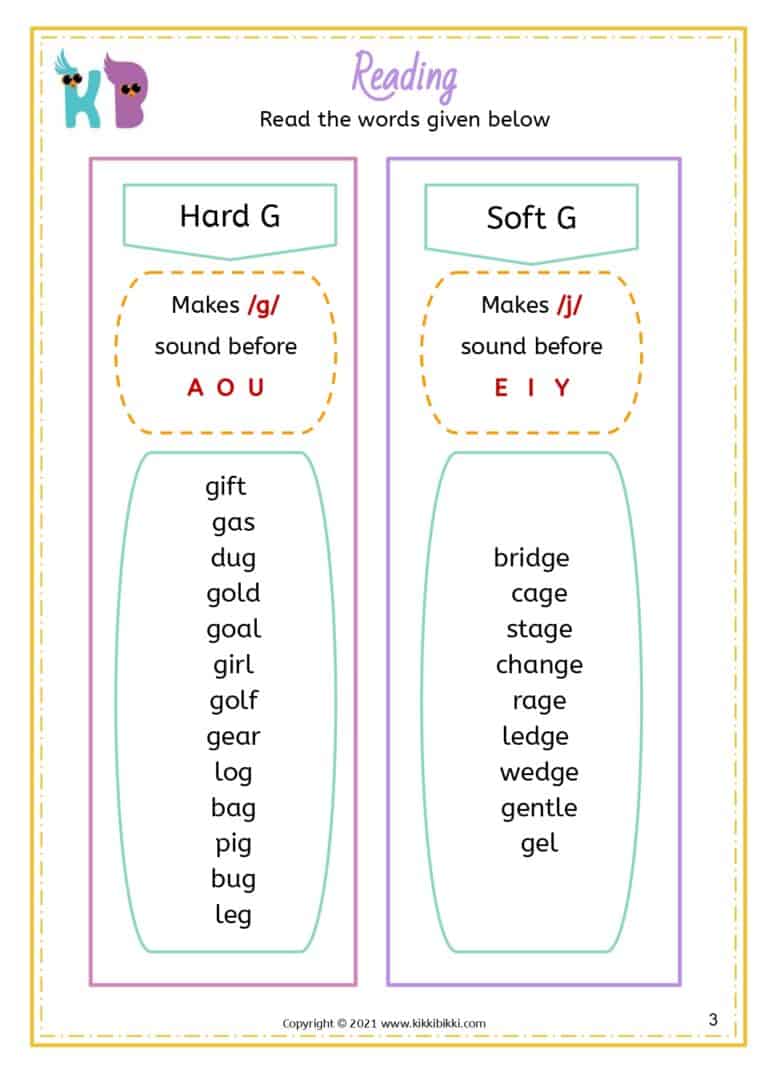 Hard and Soft G - Free Phonics Printable Worksheets - KikkiBikki