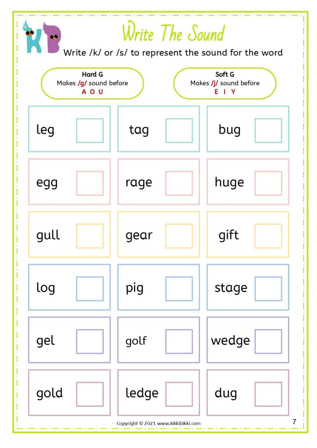 Hard and Soft G - Free Phonics Printable Worksheets - KikkiBikki