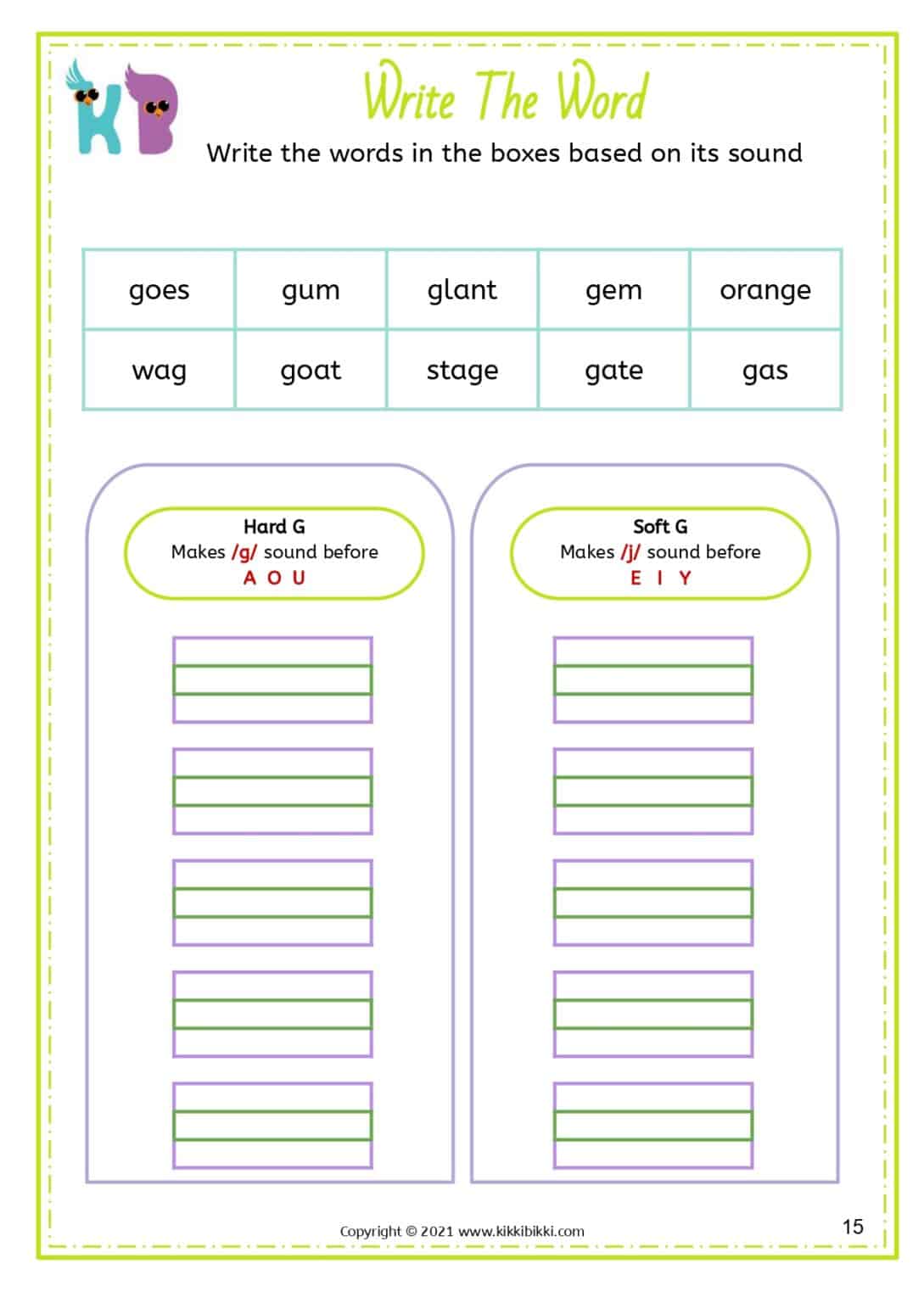 Hard and Soft G - Free Phonics Printable Worksheets - KikkiBikki