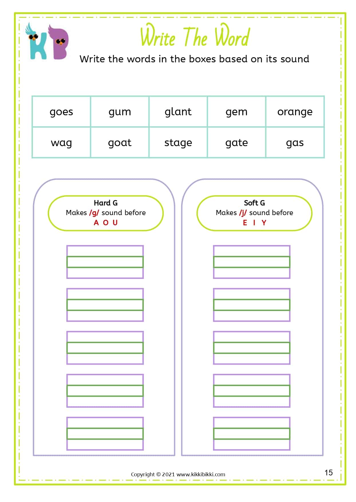 Hard and Soft G - Free Phonics Printable Worksheets - KikkiBikki