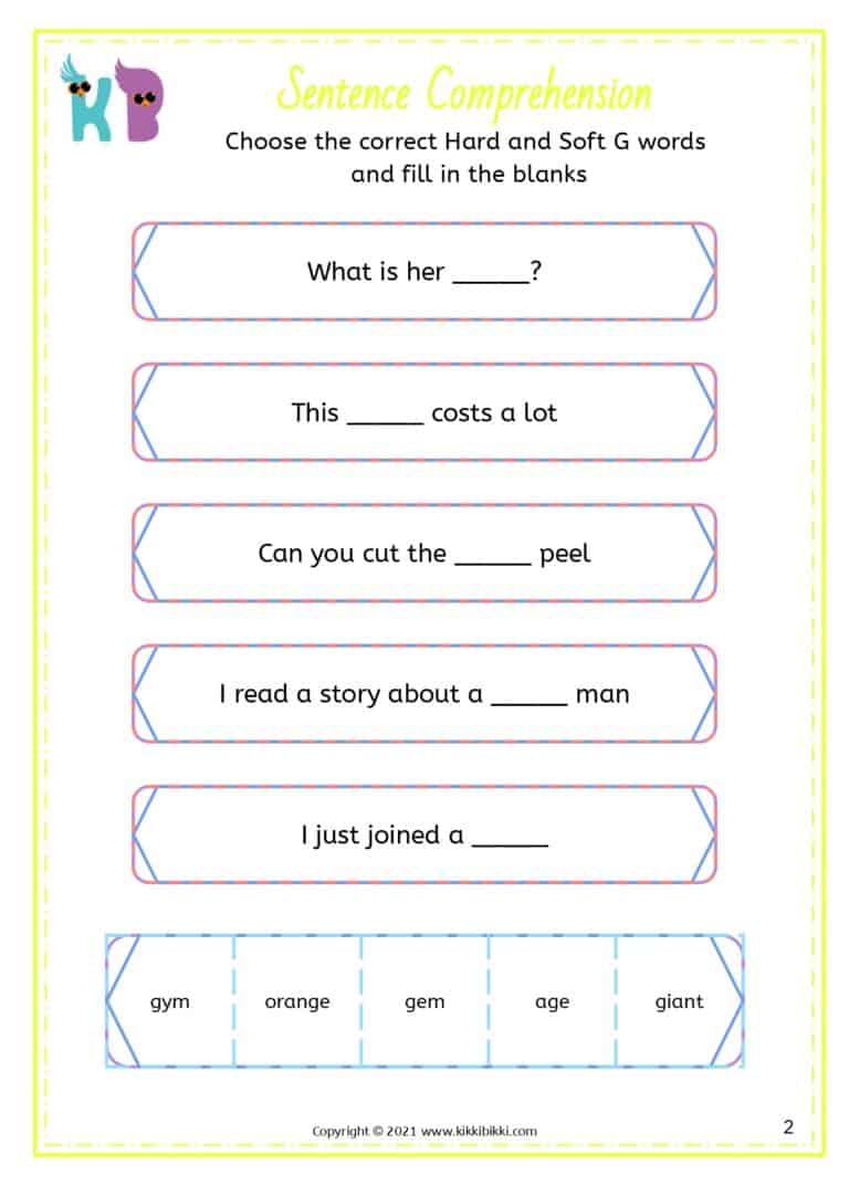 Learn to Spell Hard and Soft G - Free Phonics Printable Worksheet