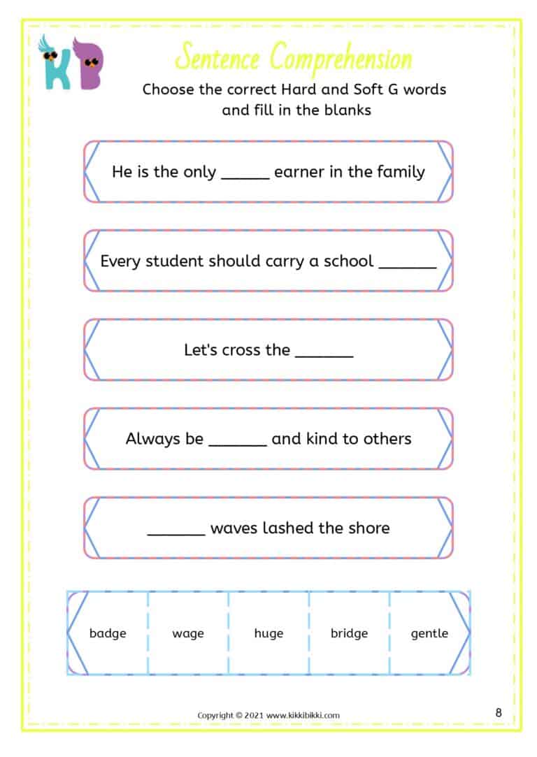 Learn to Spell Hard and Soft G - Free Phonics Printable Worksheet