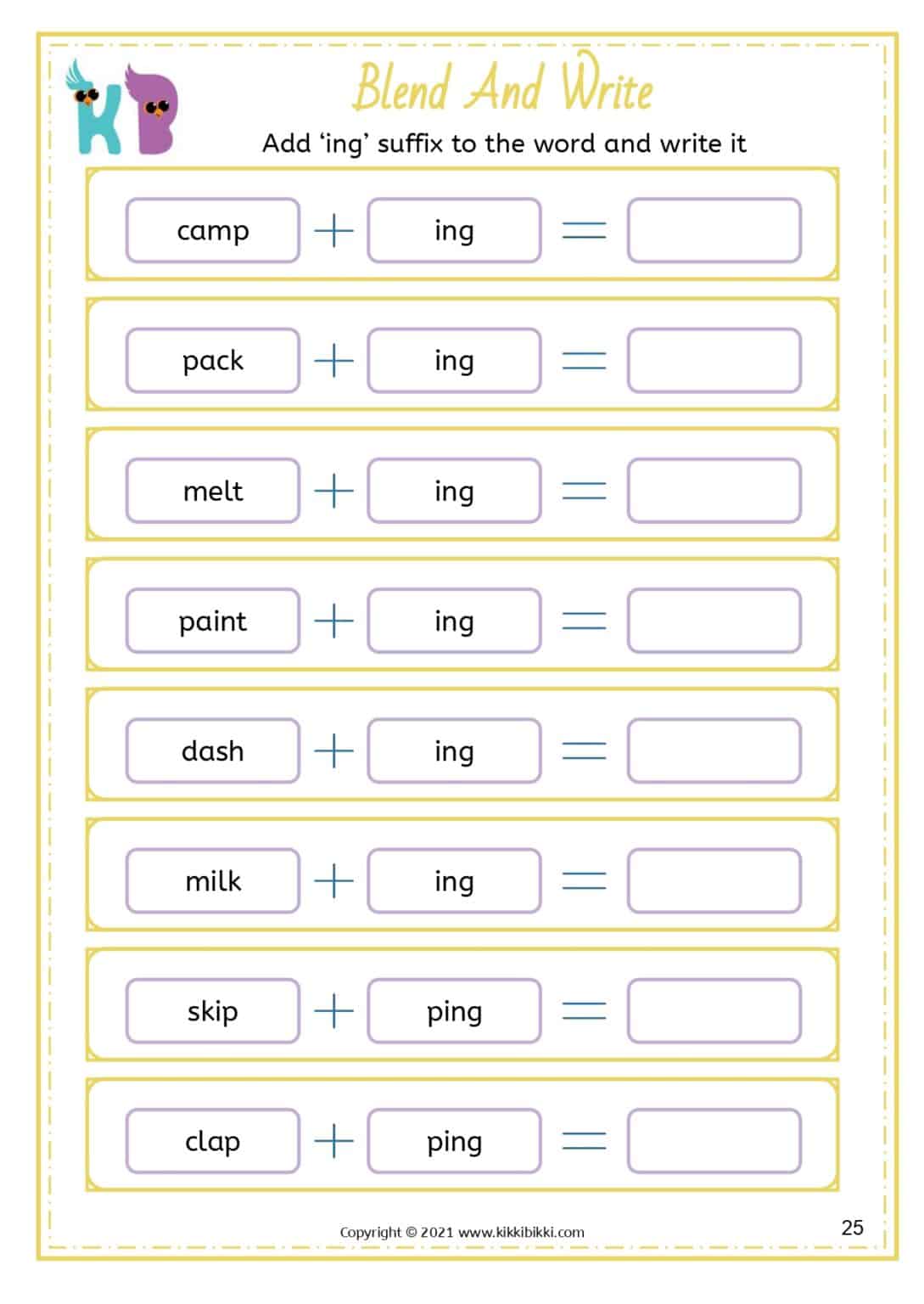 Adding Suffix-ing | Free Phonics Printable Worksheets