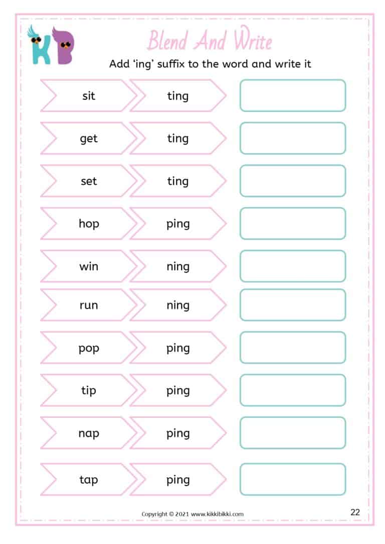 Adding Suffix-ing | Free Phonics Printable Worksheets