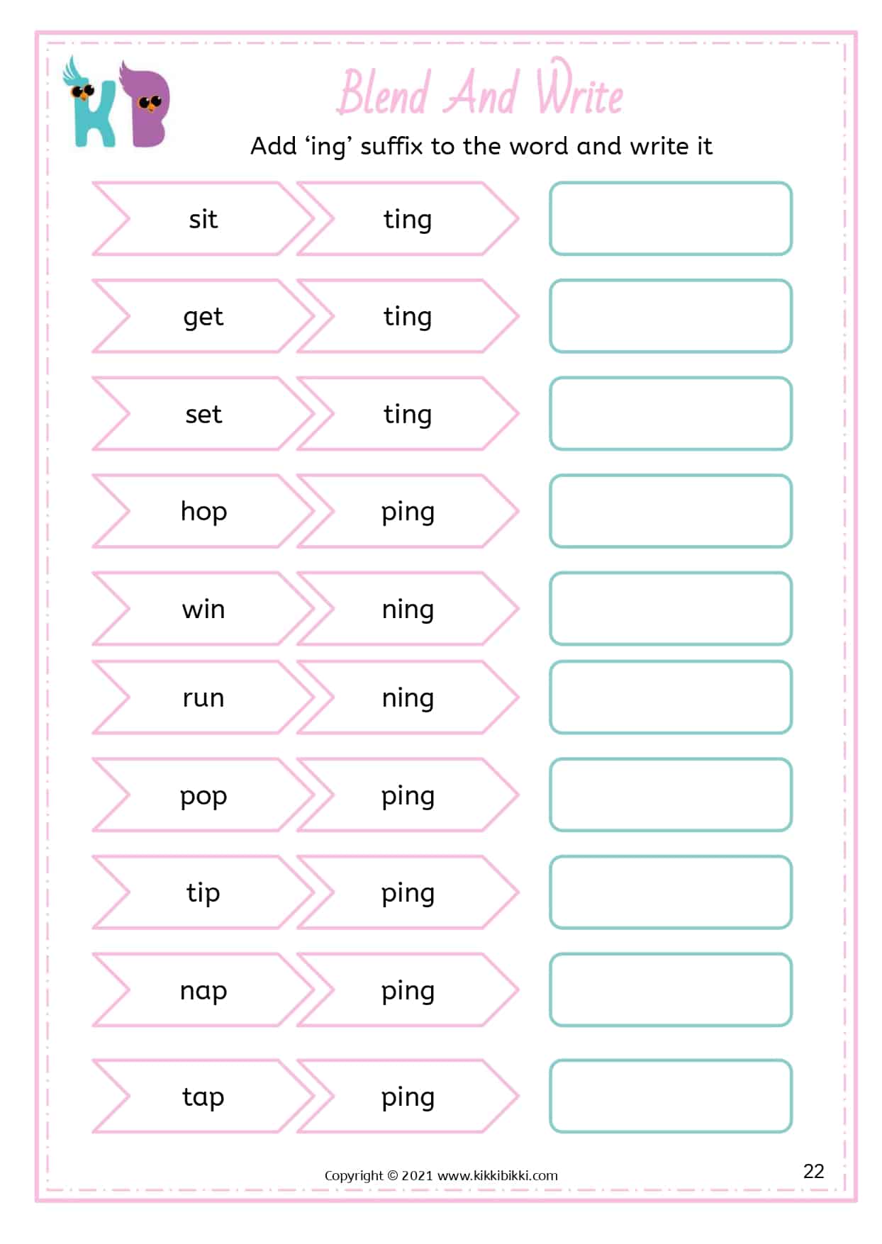 Adding Suffix-ing | Free Phonics Printable Worksheets