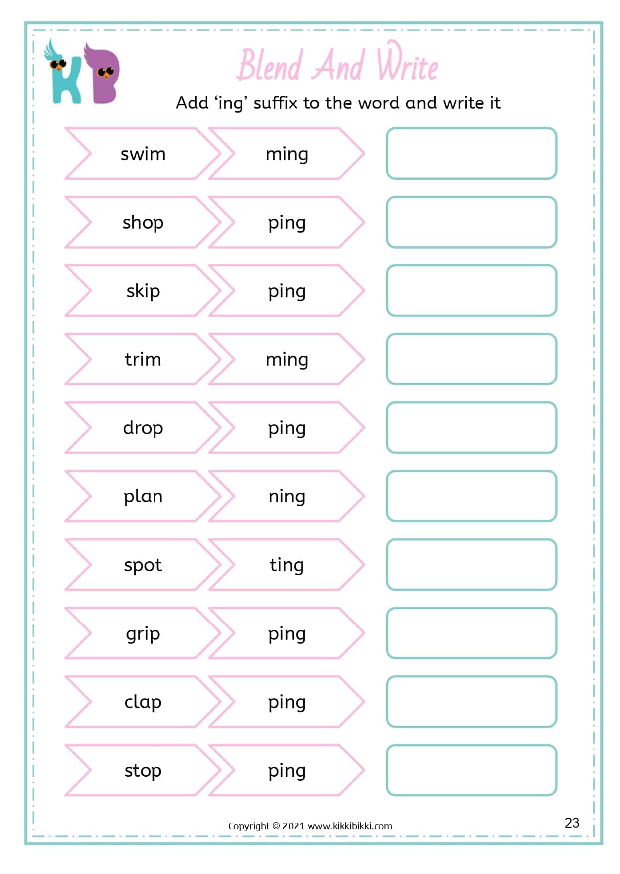 Adding Suffix-ing | Free Phonics Printable Worksheets
