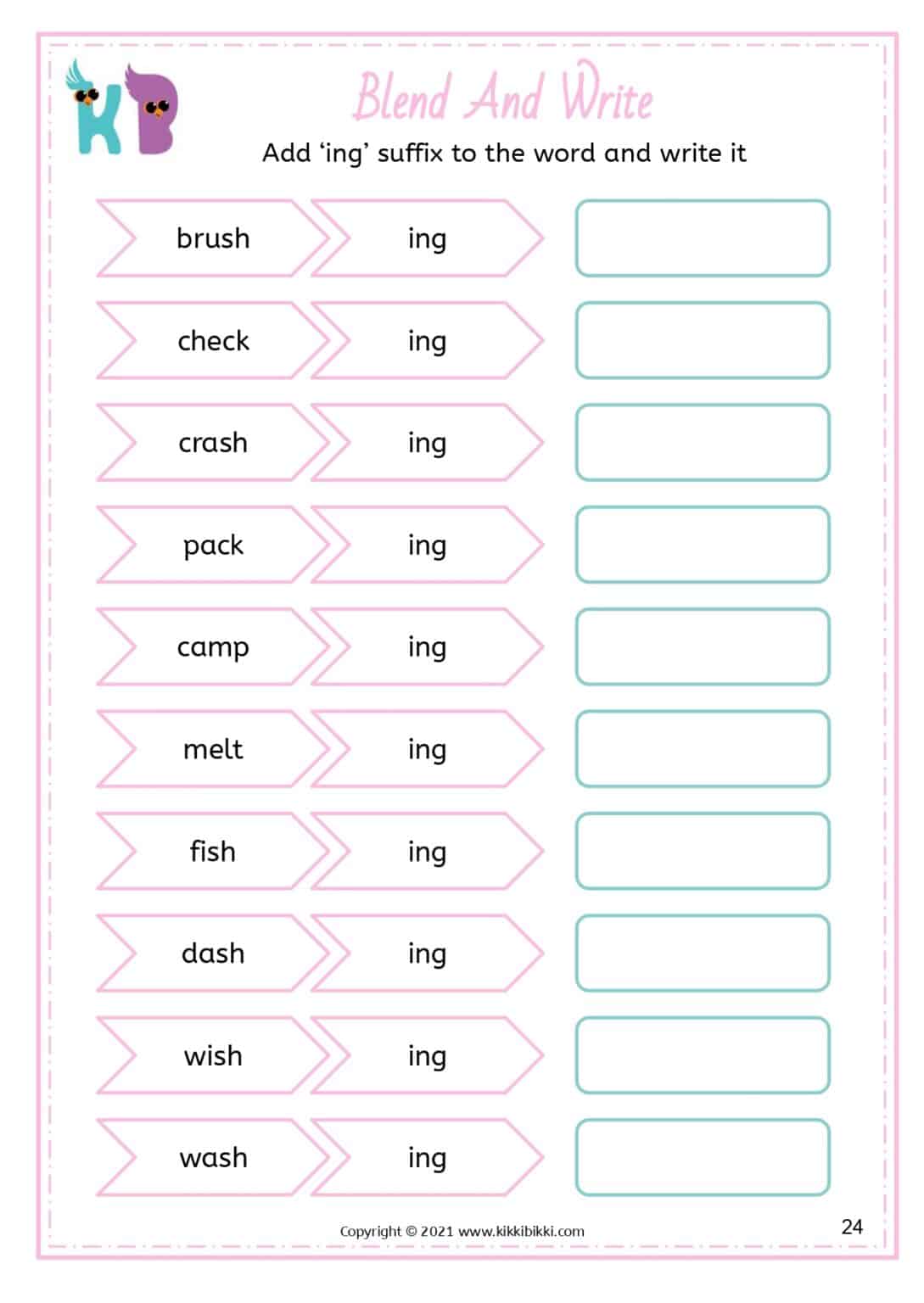 Adding Suffix-ing | Free Phonics Printable Worksheets