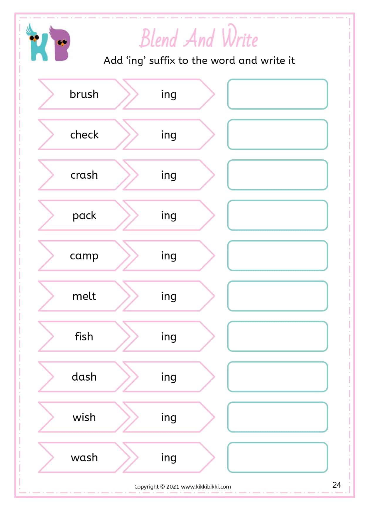 Adding Suffix-ing | Free Phonics Printable Worksheets