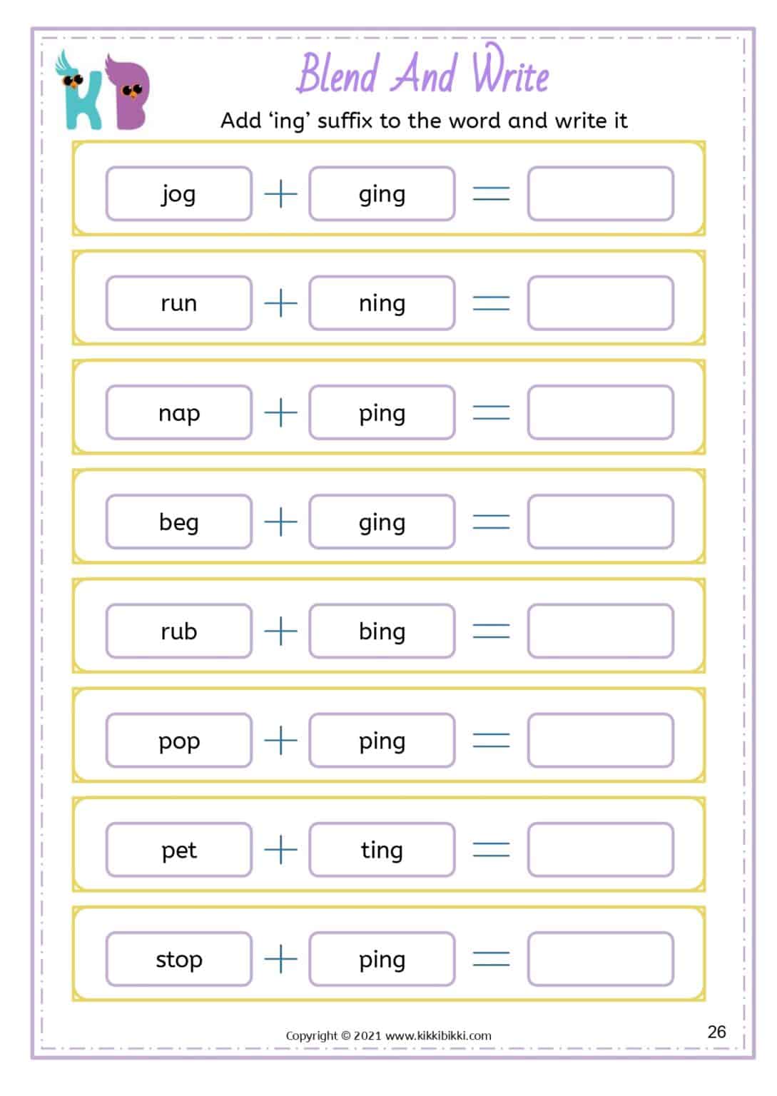 Adding Suffix-ing | Free Phonics Printable Worksheets