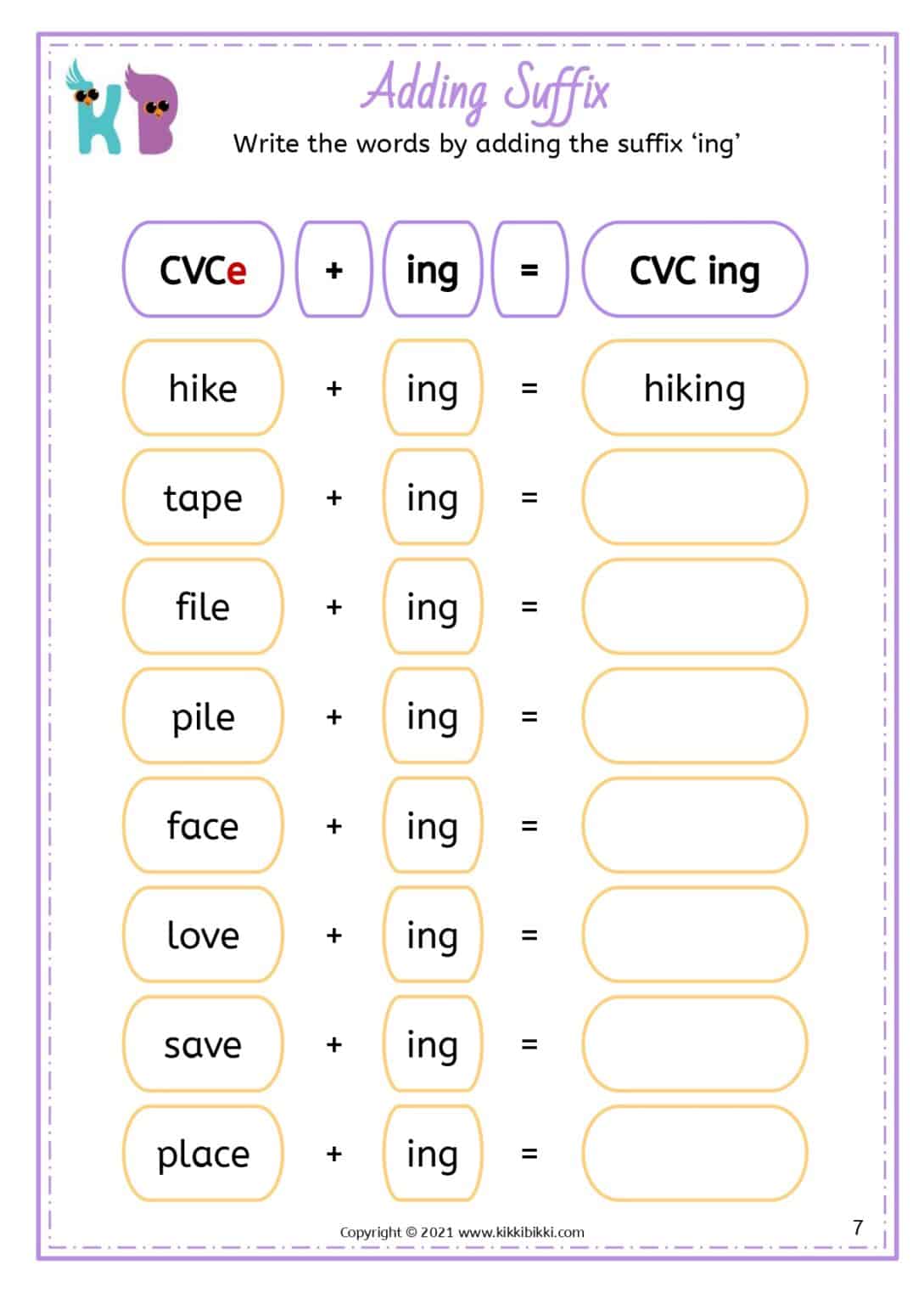 Adding Suffix-ing | Free Phonics Printable Worksheets