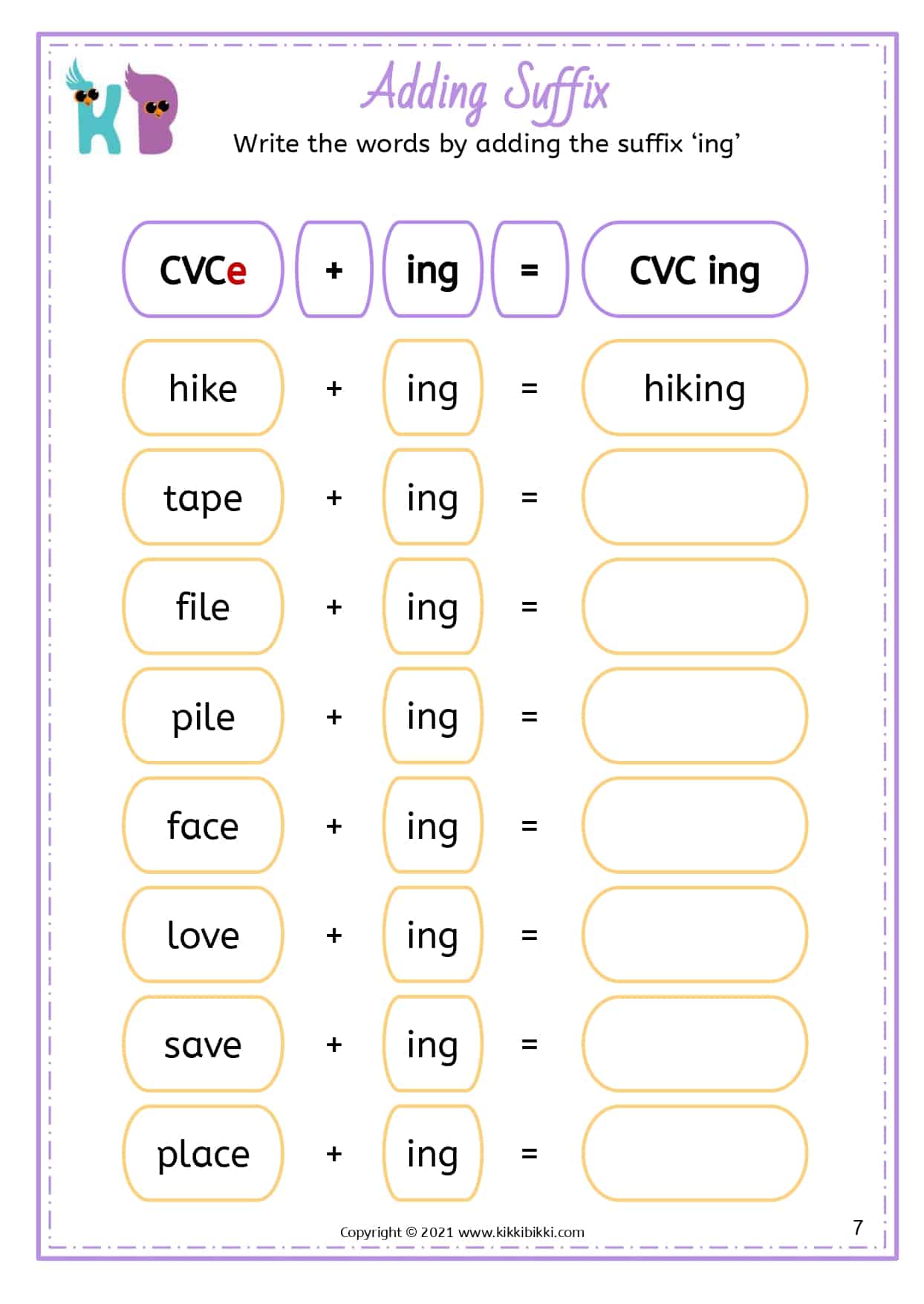 Adding Suffix-ing | Free Phonics Printable Worksheets