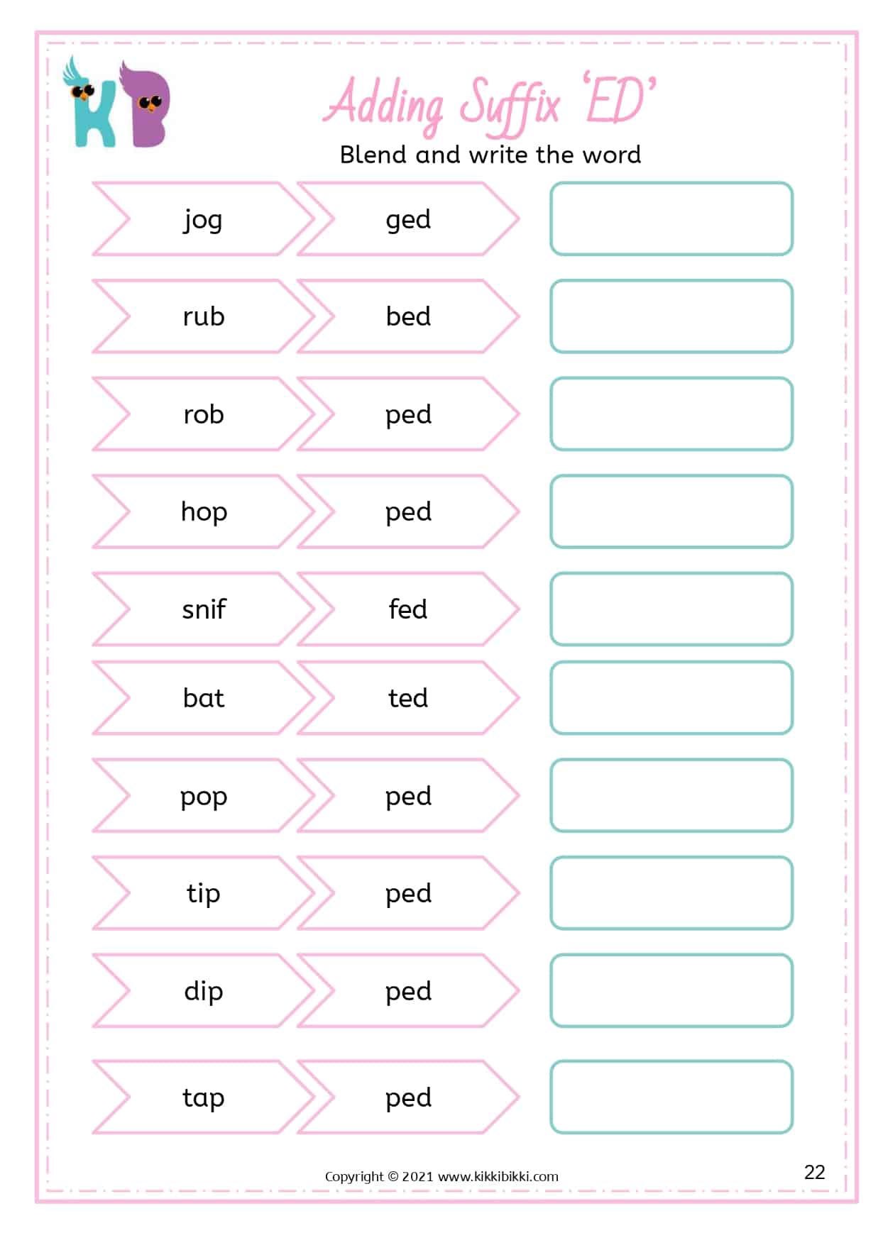 Adding Suffix-ed - Free Phonics Printable Worksheets