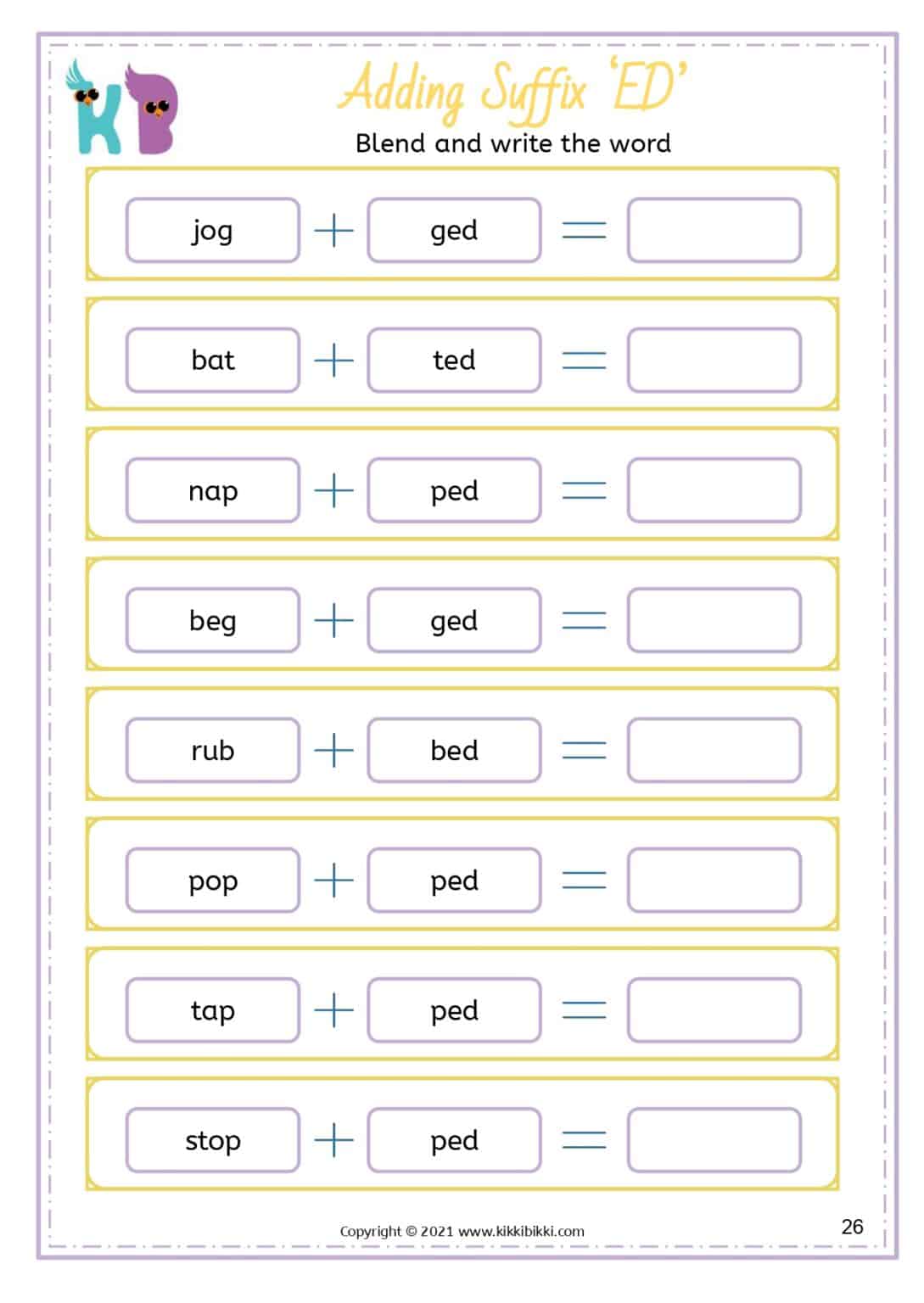 Adding Suffix-ed - Free Phonics Printable Worksheets
